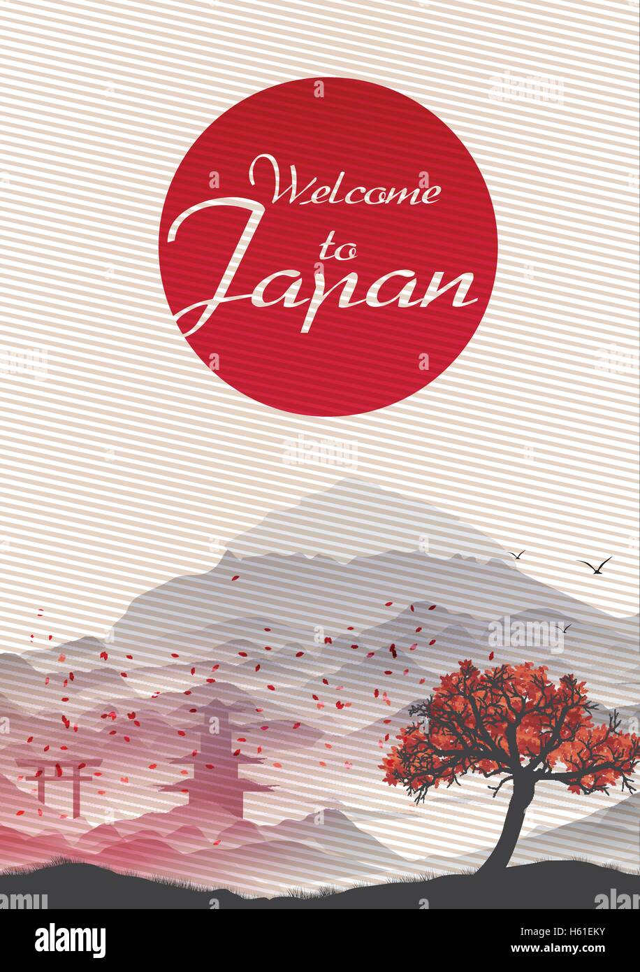 Japanese Vintage Background Postcard Template - Vector Illustration ...