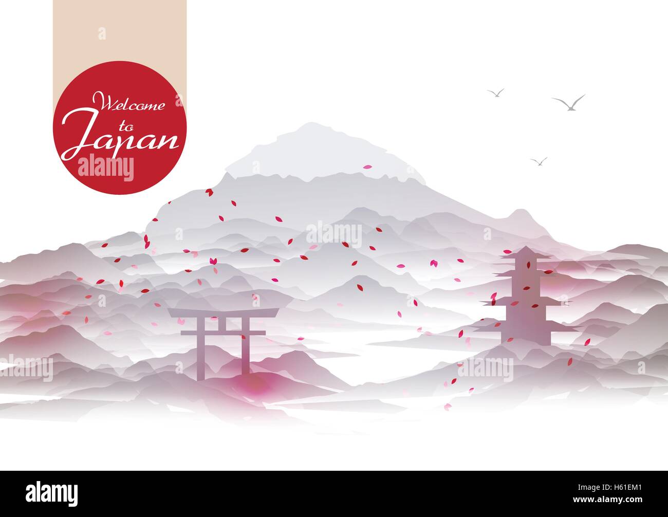 Japanese Vintage Background Postcard Template - Vector Illustration ...