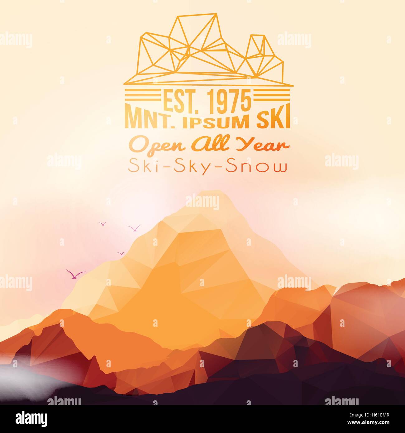 Geometric Mountain and Sunset Background - Vector Illustration Stock ...