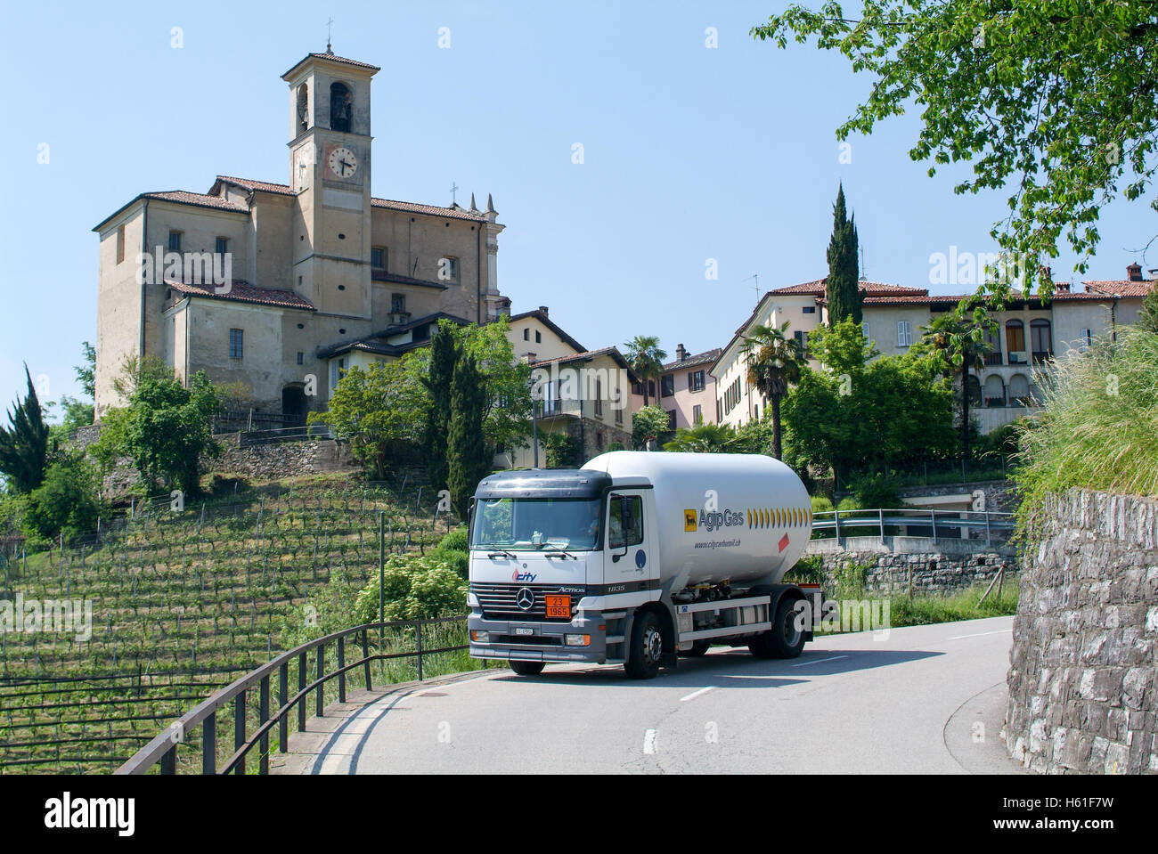 Castelrotto, Switzerland - 20 May 2005: Gas truck on the road at ...