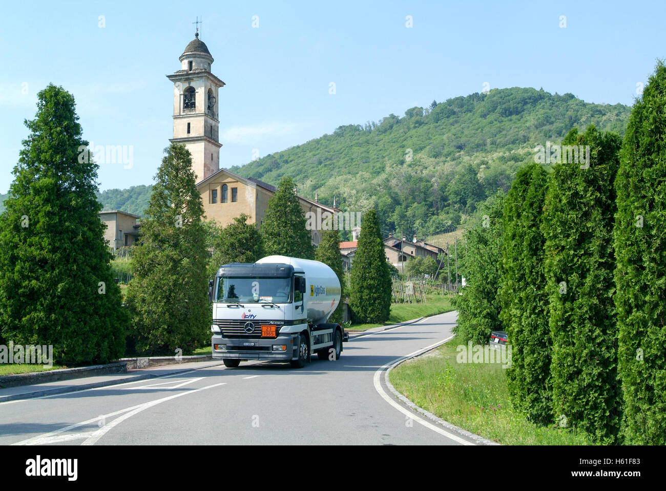Castelrotto, Switzerland - 20 May 2005: Gas truck on the road at ...