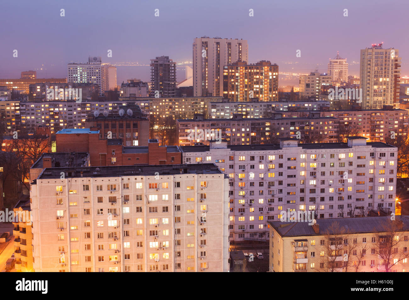 the top view on roofs of houses at sunset Stock Photo - Alamy