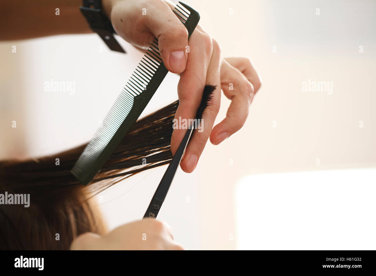 Female barber haircut doing male hi-res stock photography and images ...