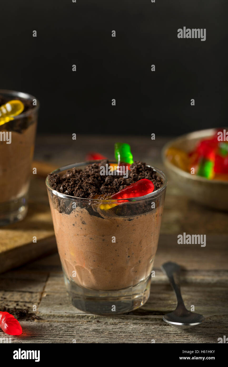 Homemade Chocolate Dirt Pudding with Gummy Worms Stock Photo - Alamy