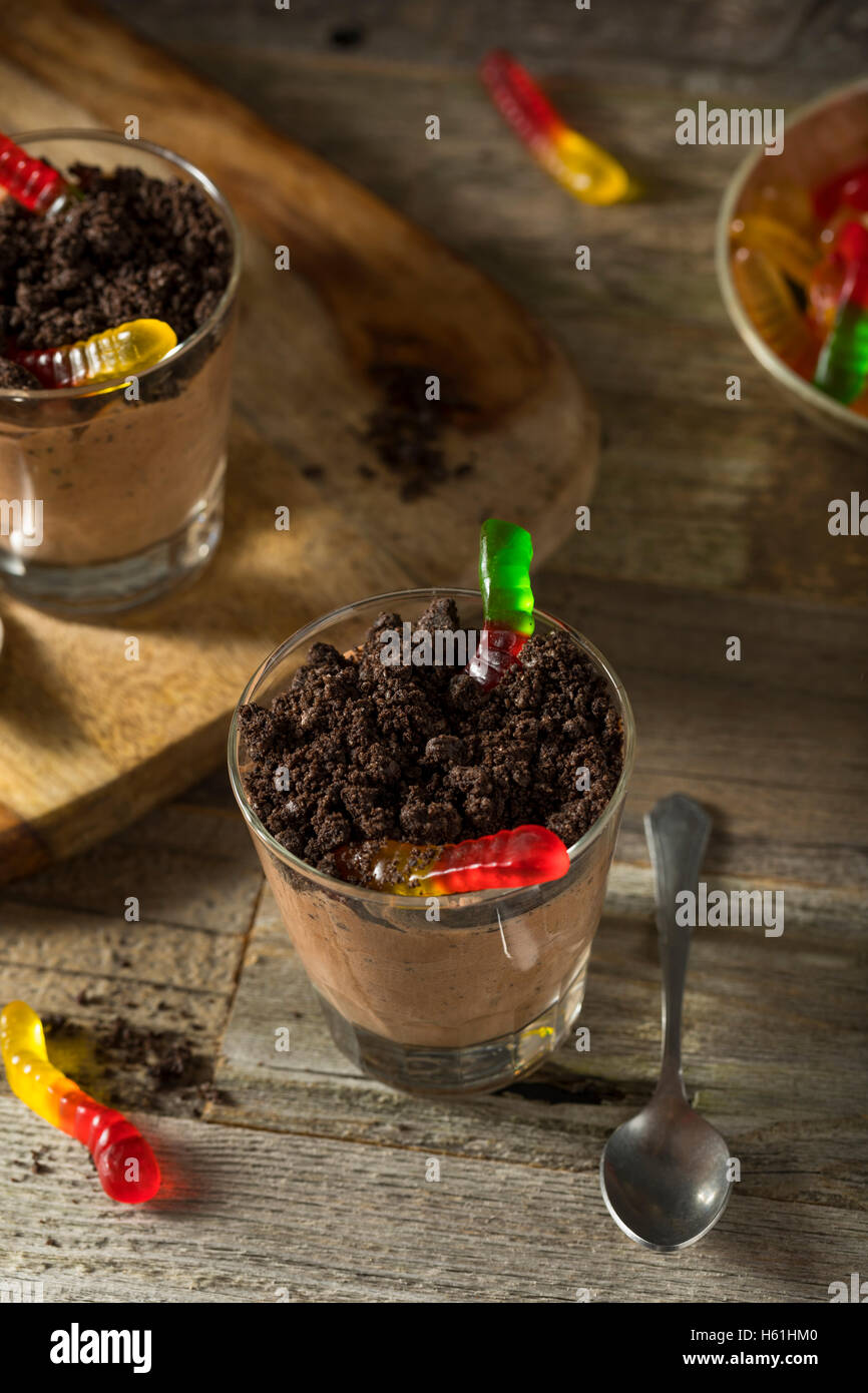 Homemade Chocolate Dirt Pudding with Gummy Worms Stock Photo - Alamy