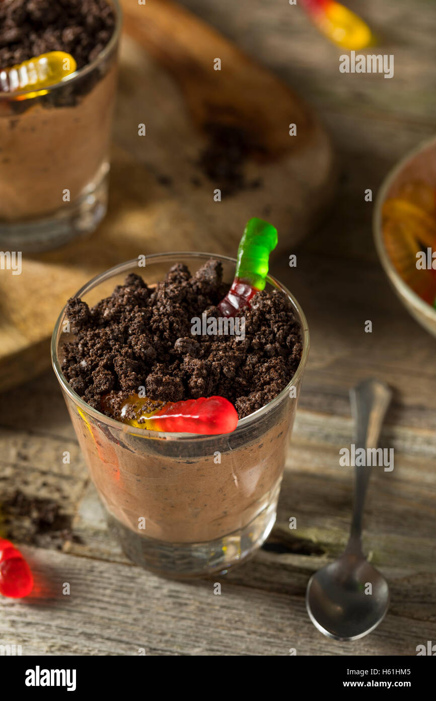Homemade Chocolate Dirt Pudding with Gummy Worms Stock Photo - Alamy
