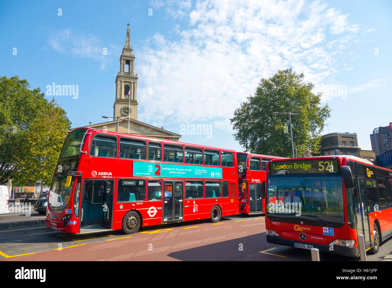 London Red Buses at Waterloo Stock Photo - Alamy