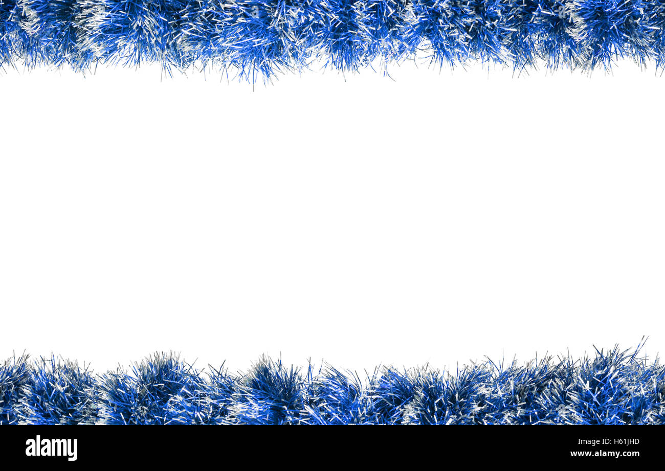 Seamless Christmas blue silver tinsel frame. Isolated on a white ...