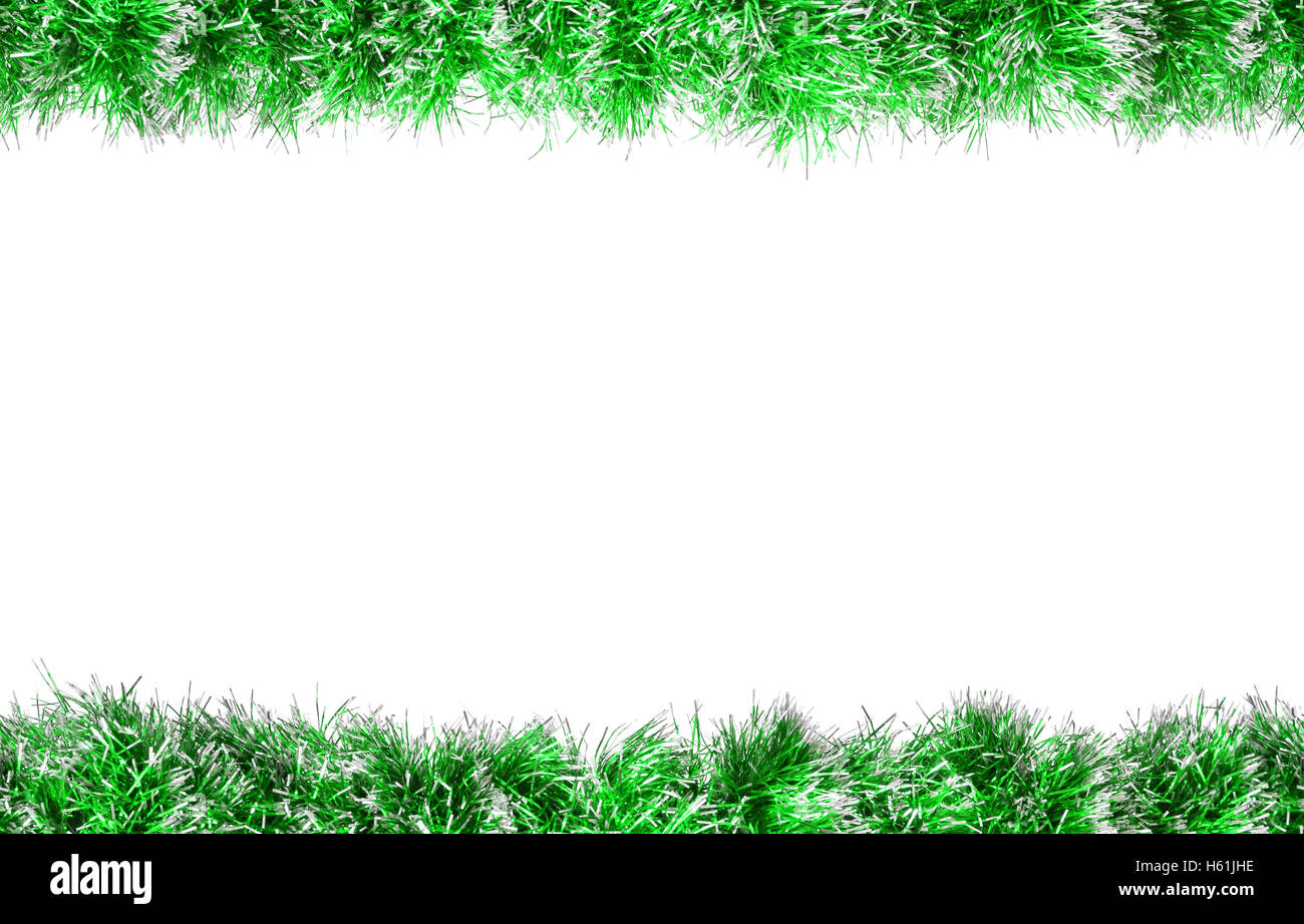 Seamless Christmas green silver tinsel frame. Isolated on a white ...