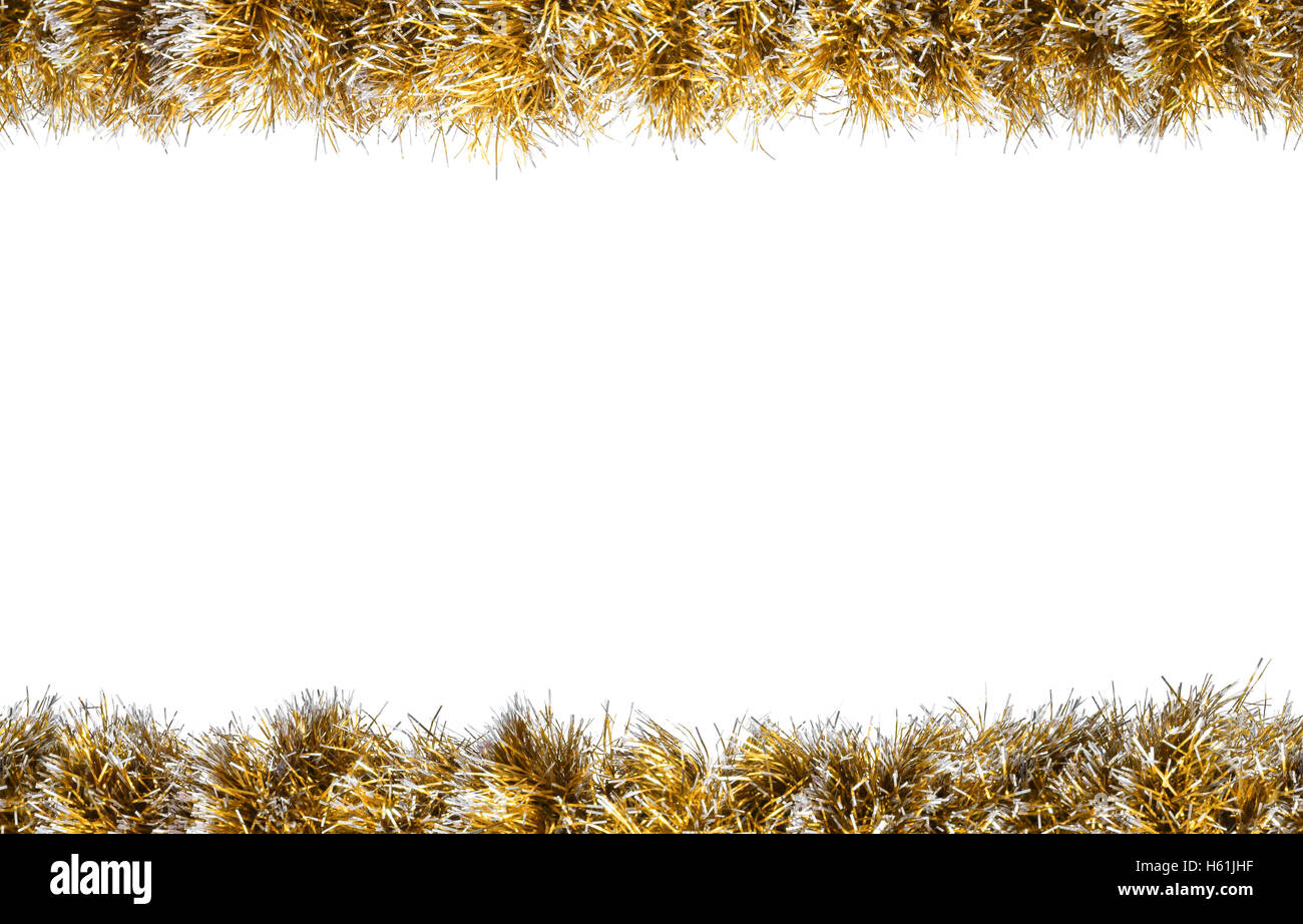 Seamless Christmas gold silver tinsel frame. Isolated on a white ...