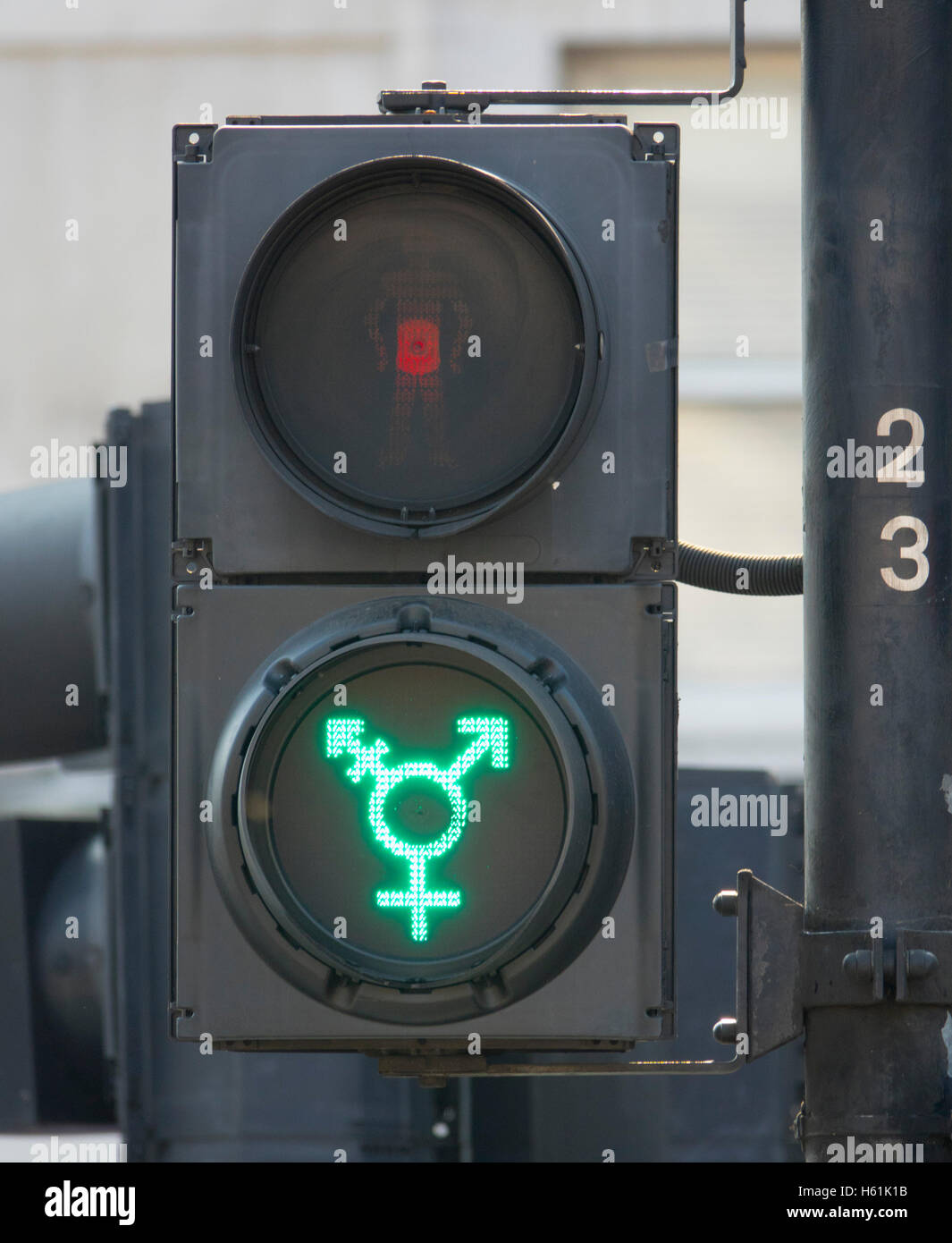 New green signals at Trafalgar Square in London Stock Photo - Alamy