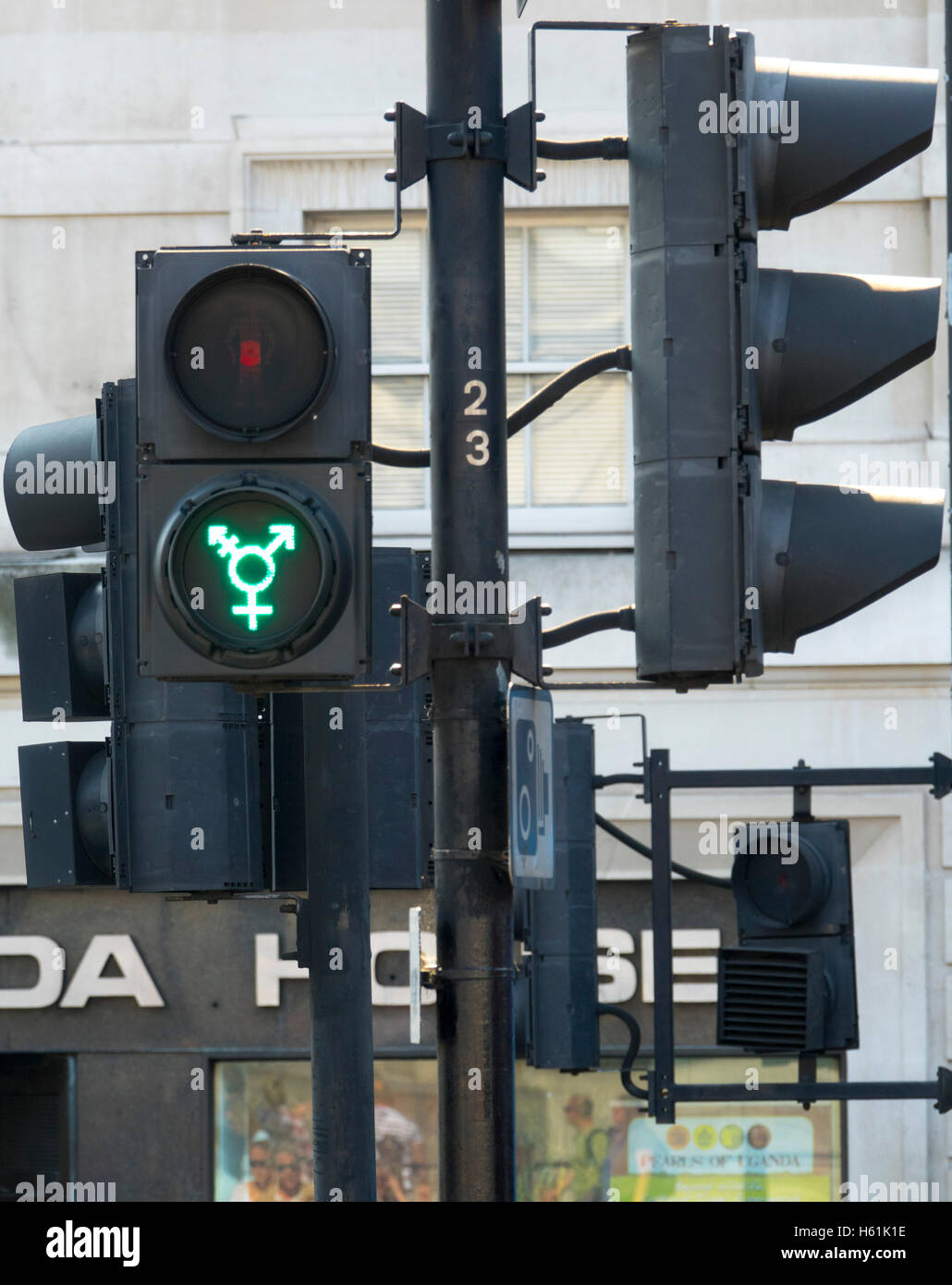 New green signals at Trafalgar Square in London Stock Photo - Alamy