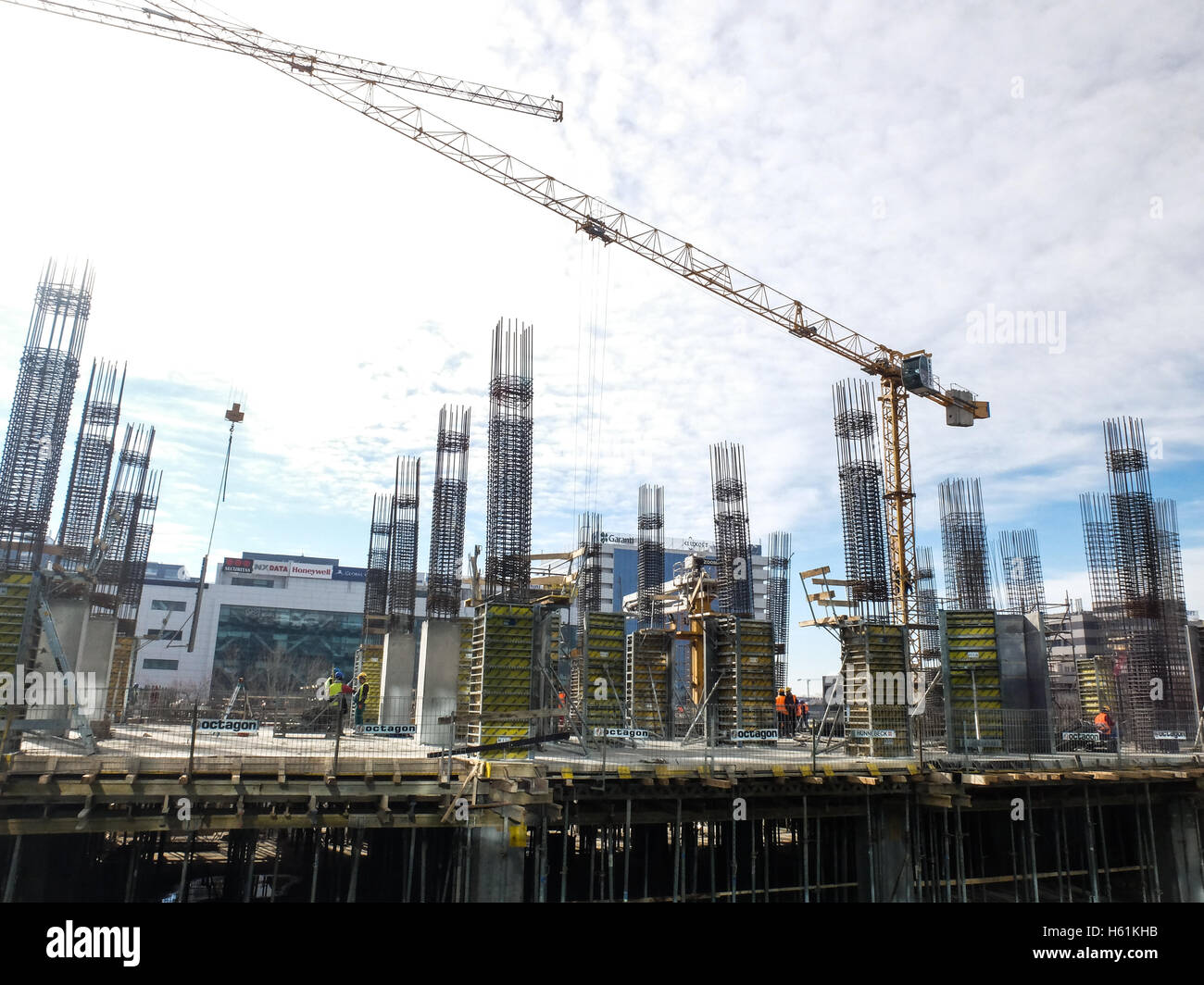 Bucharest, Romania, 22 February 2016: Construction site of a building ...
