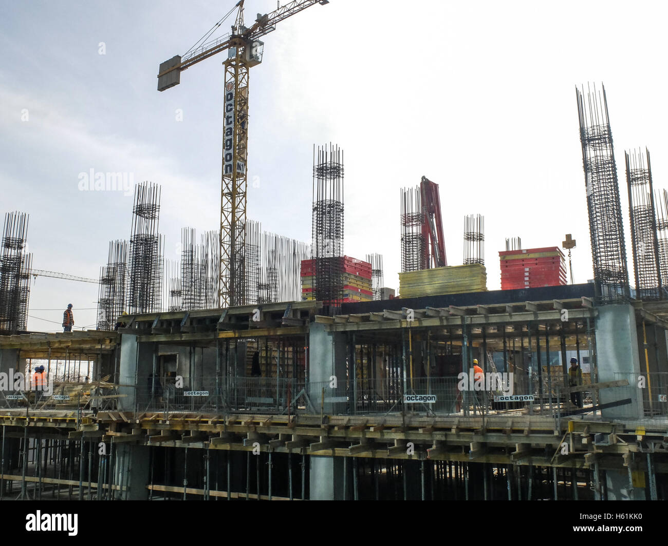 Bucharest, Romania, 23 February 2016: Construction site of a building ...