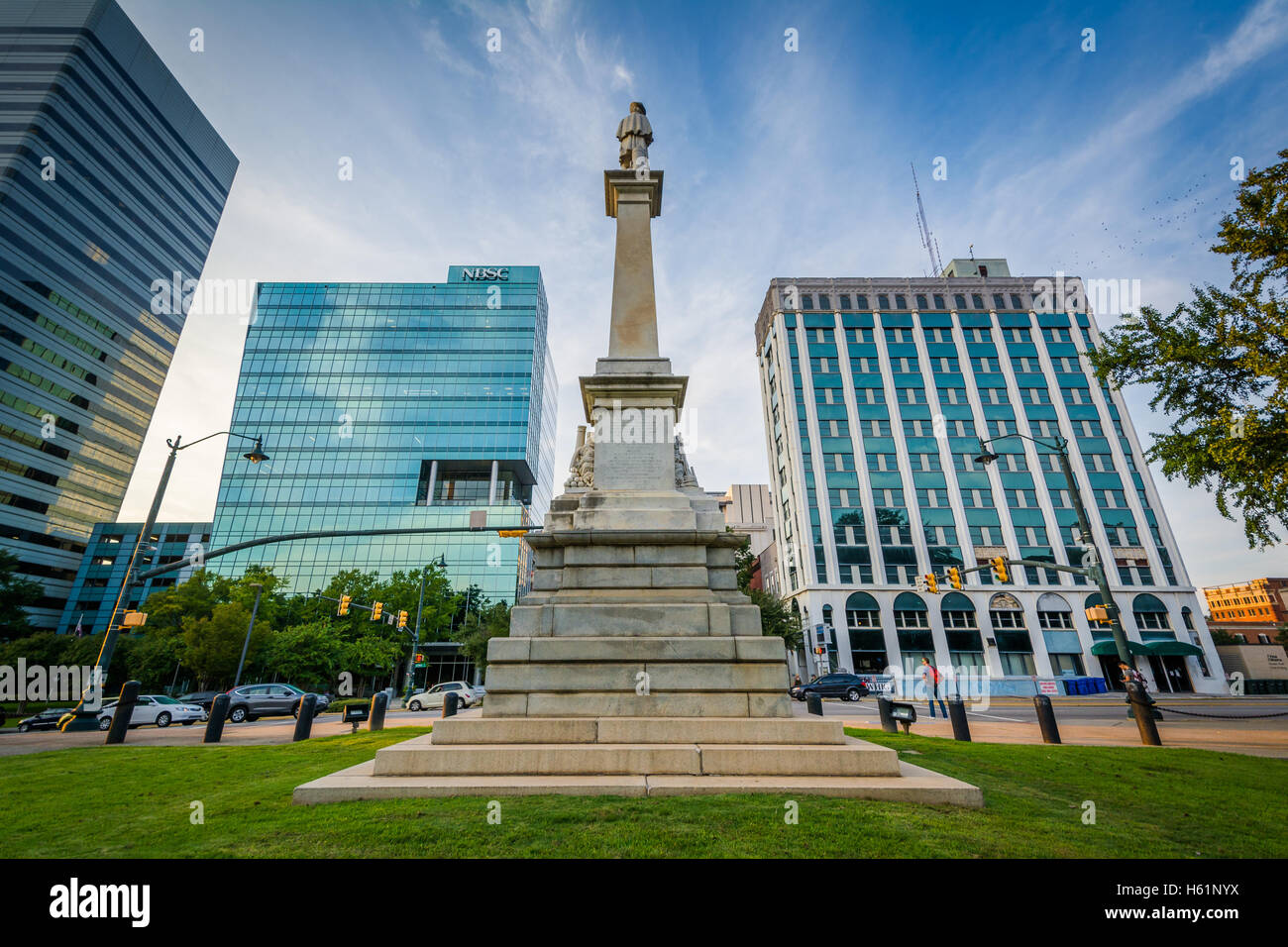 Statue and modern buildings in downtown Columbia, South Carolina Stock ...