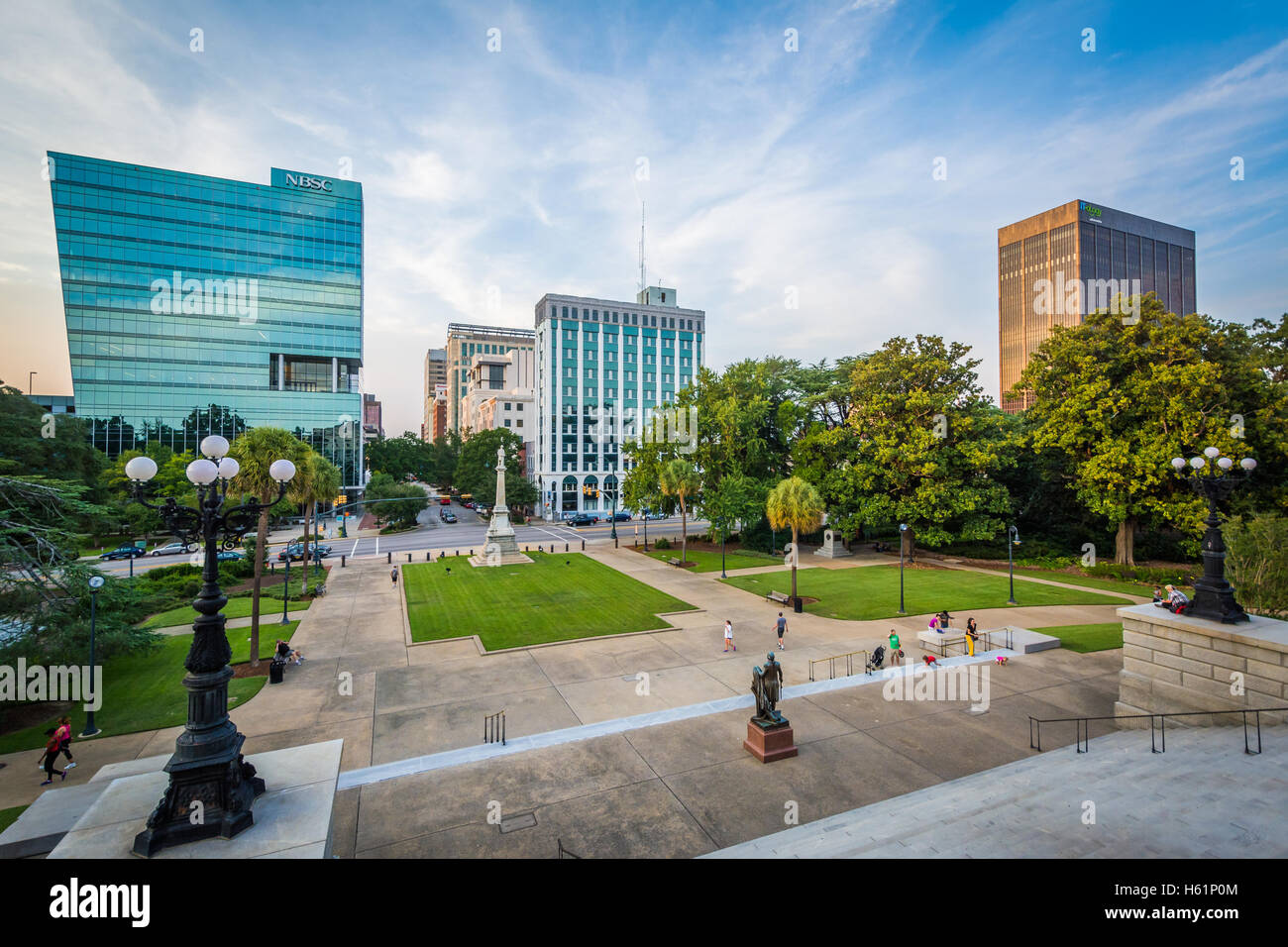 Steps to the South Carolina State House and modern buildings in ...