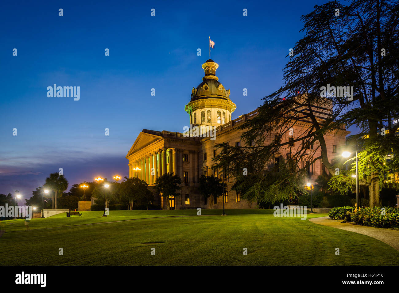The South Carolina State House in at night, in Columbia, South Carolina ...