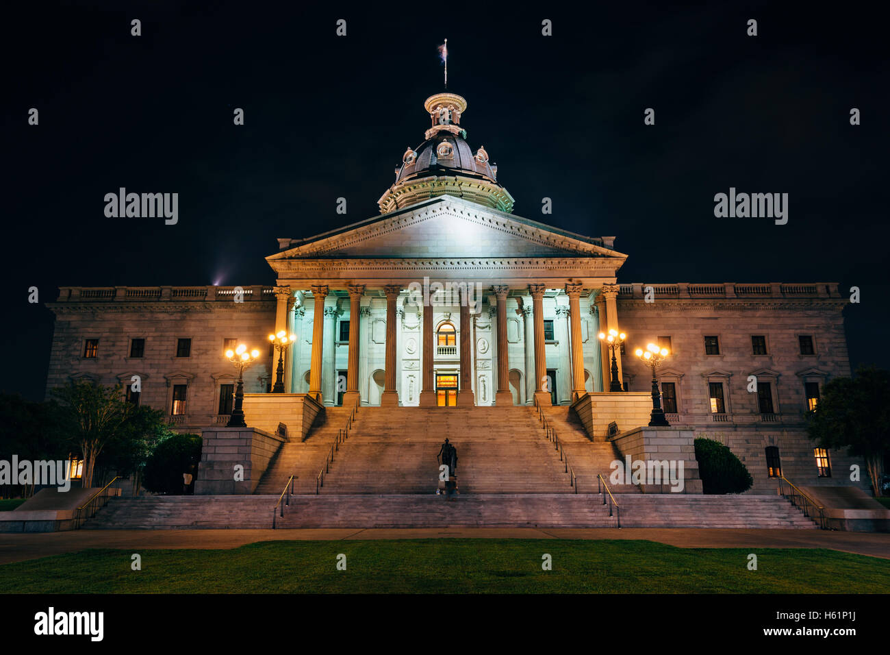 The South Carolina State House in at night, in Columbia, South Carolina ...