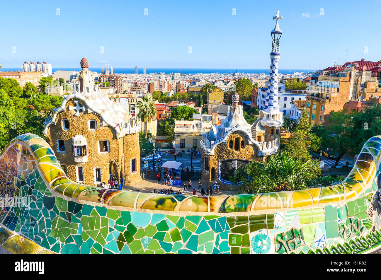 Park Guell by architect Antoni Gaudi in Barcelona, Spain Stock Photo ...