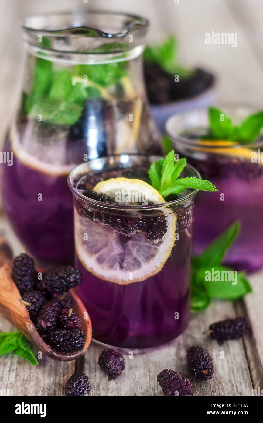 Homemade refreshing mulberry lemonade with lemon and mint Stock Photo ...