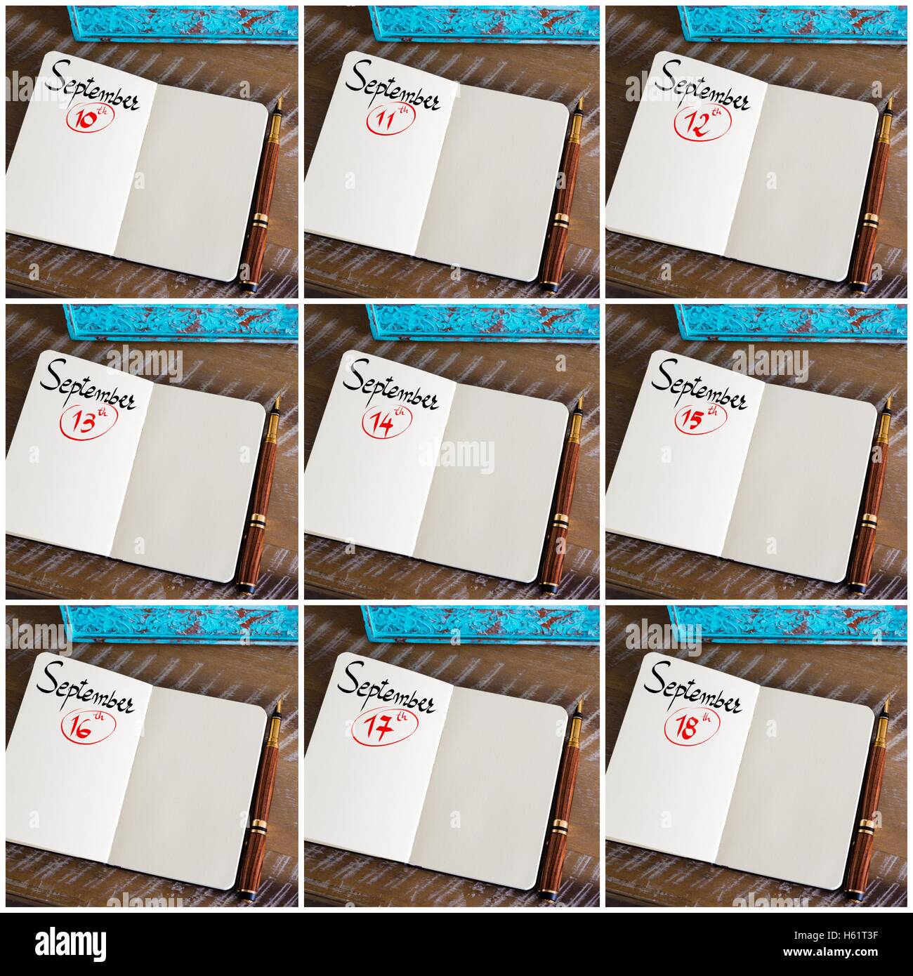 Photo collage of days 10th to the 18th of month September handwritten ...