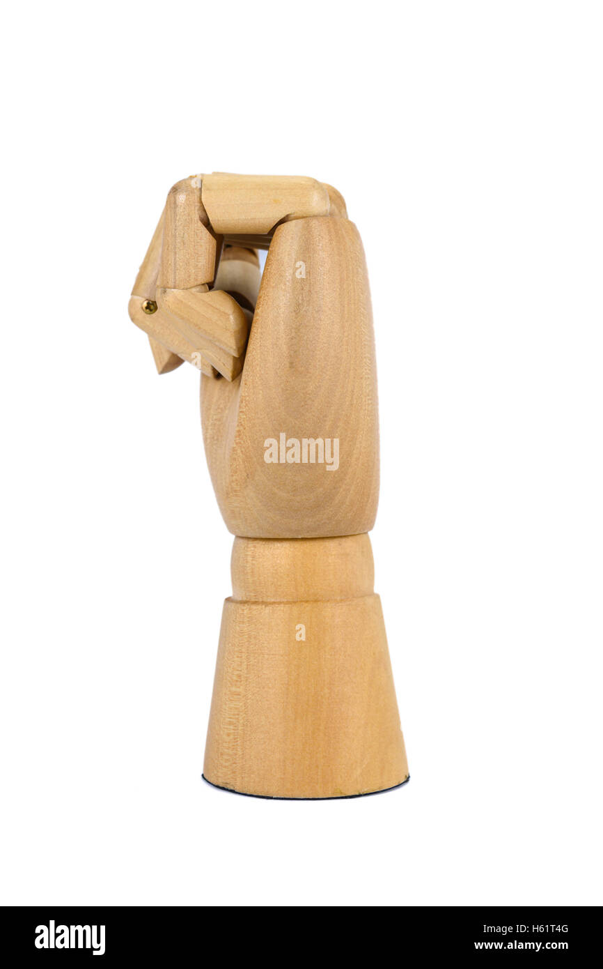 wooden hand stranglehold isolated on white background Stock Photo - Alamy