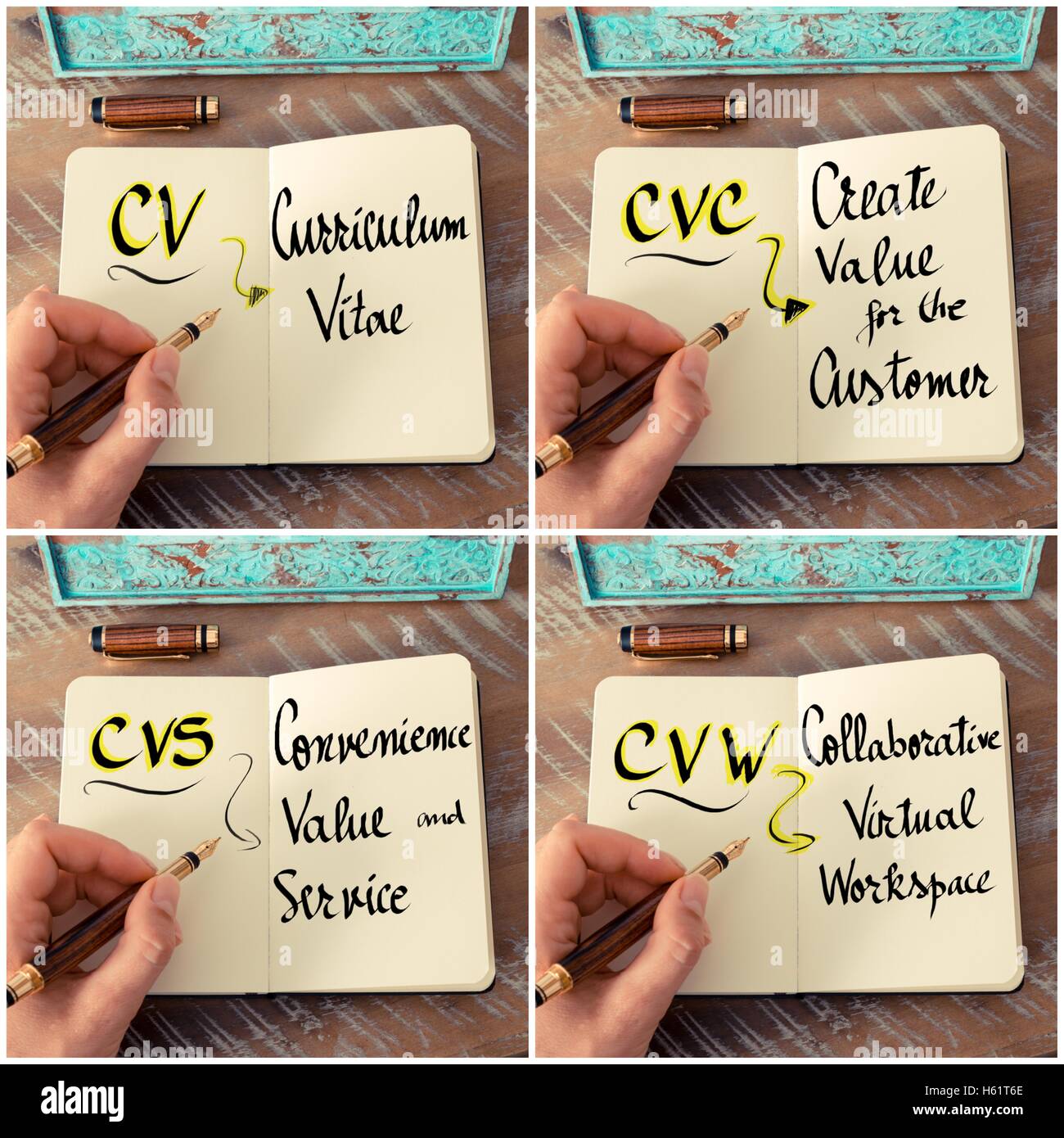 Photo collage of handwritten business acronyms Stock Photo - Alamy