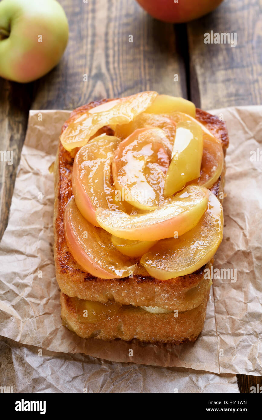 Caramelized apples on toast bread, french sandwich Stock Photo - Alamy