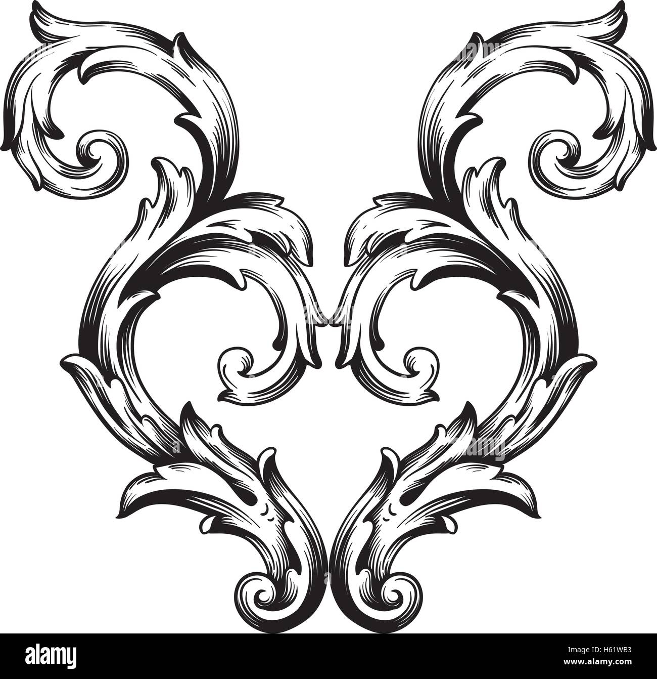 Vintage baroque frame scroll ornament engraving border floral retro ...