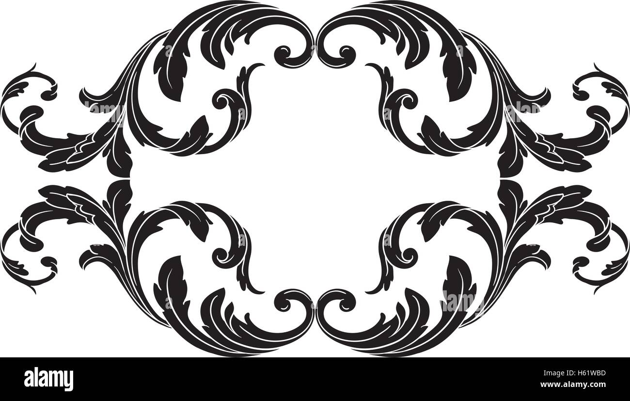 Vintage baroque frame scroll ornament engraving border floral retro ...