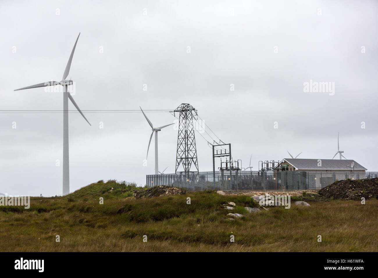 Windmill Farms and electrical substation in Donegal County, Ireland ...