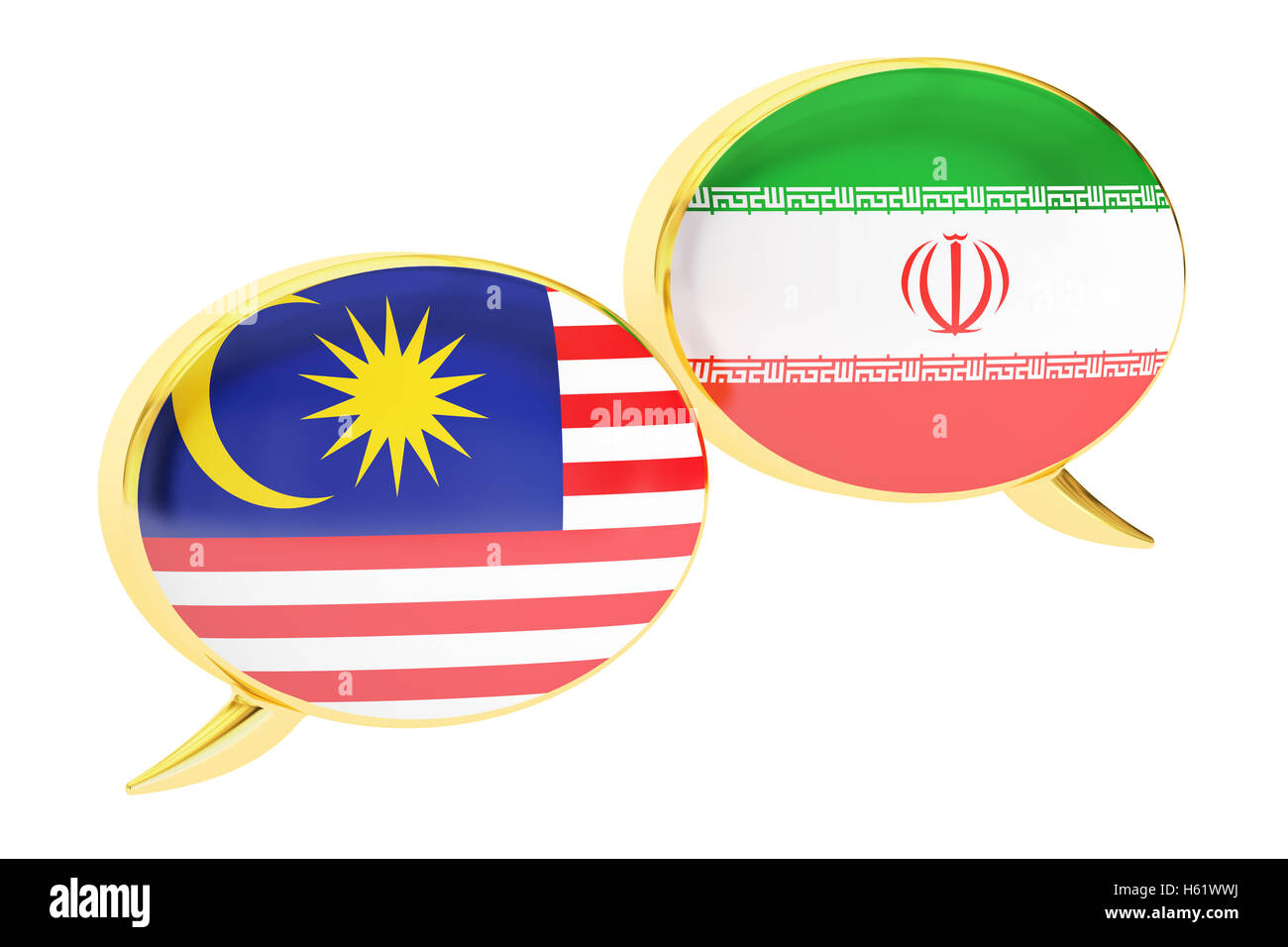 Speech bubbles, Malaysian-Iranian translation concept. 3D rendering ...