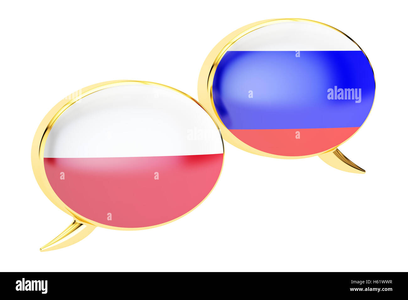 Speech bubbles, Polish-Russian translation concept. 3D rendering Stock ...