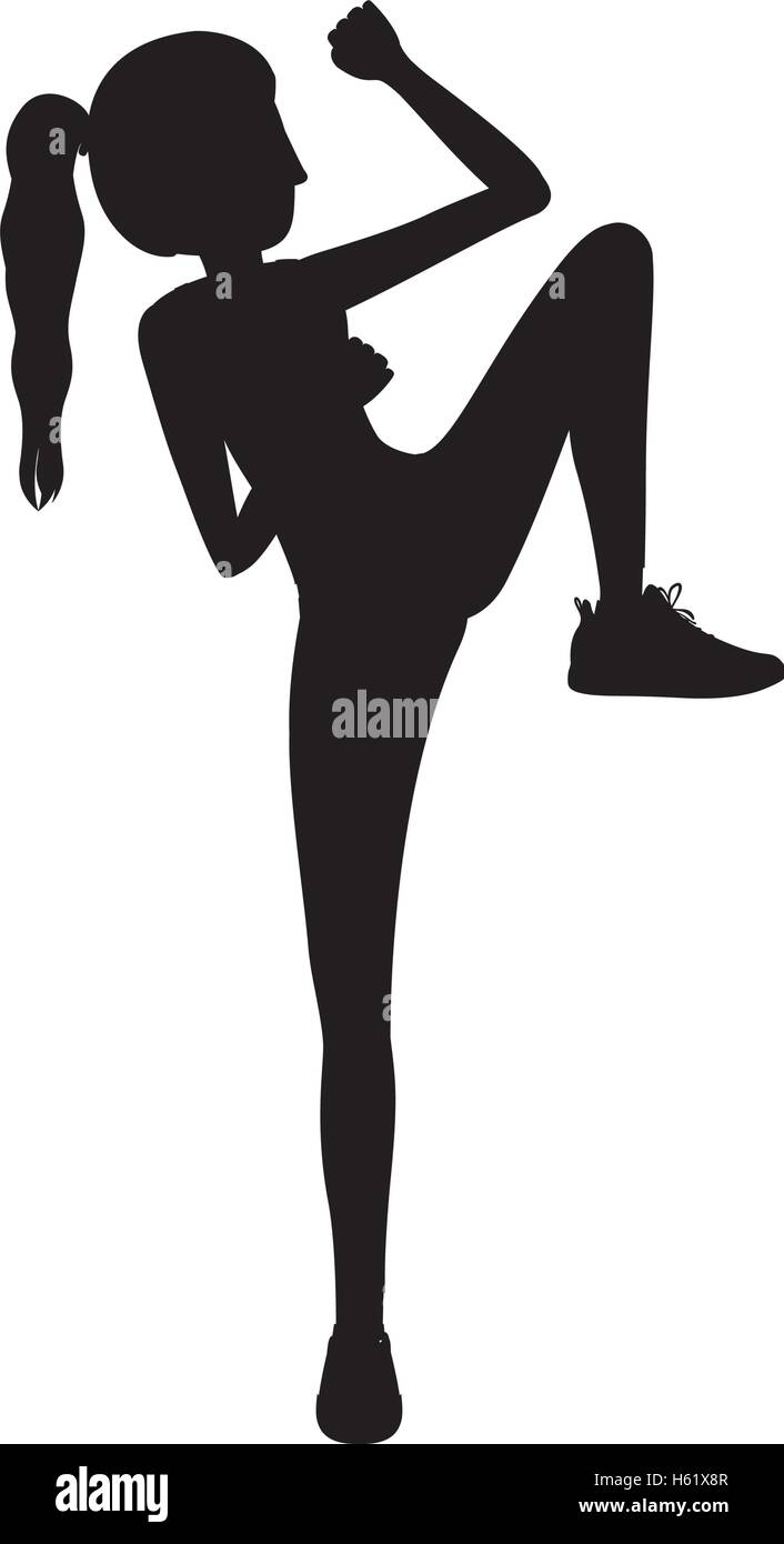 silhouette woman martial arts low kick Stock Vector Image & Art - Alamy