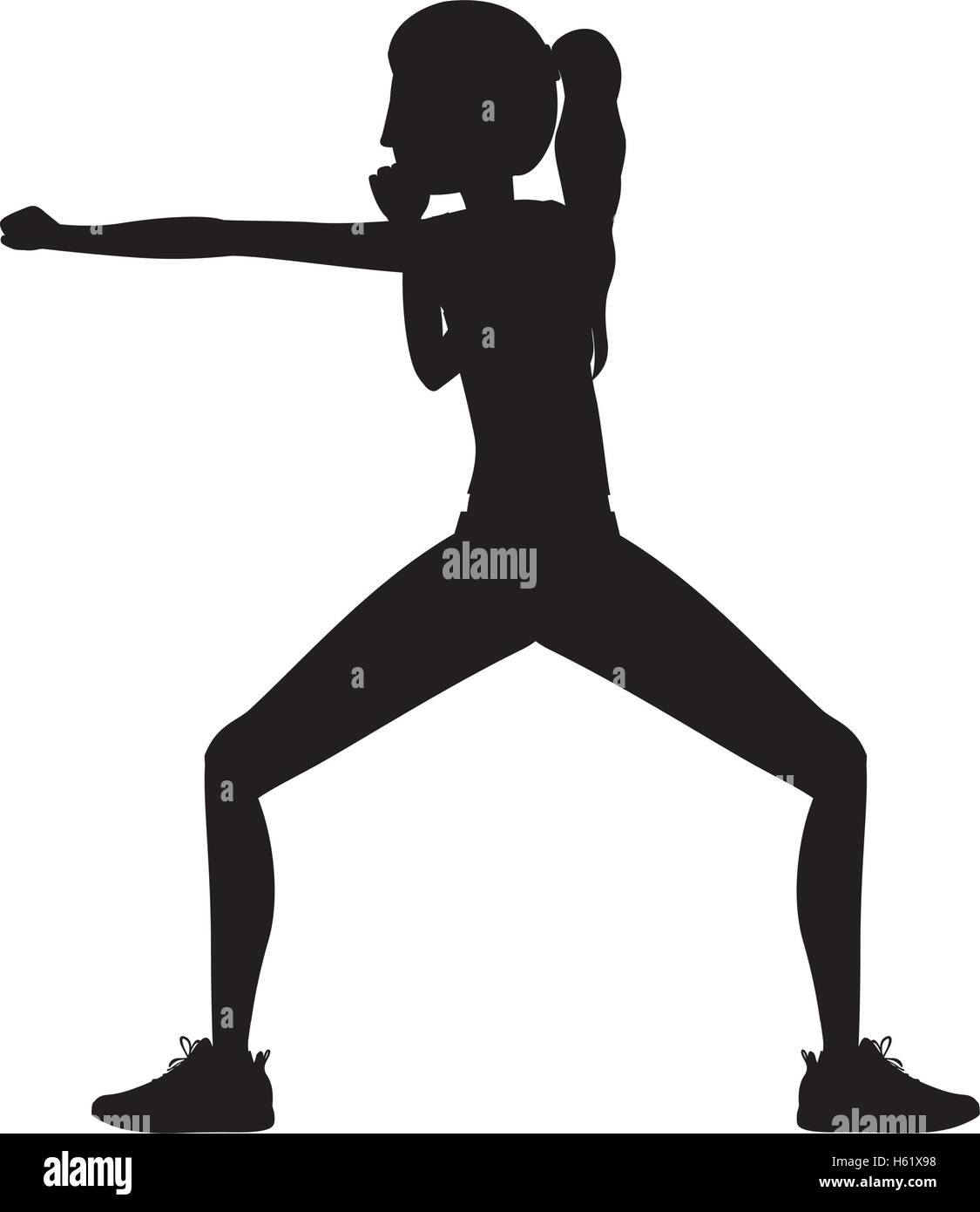 silhouette woman martial arts defense position fist Stock Vector Image ...