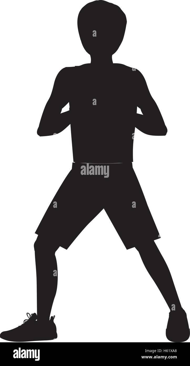 silhouette man martial arts front defense position Stock Vector Image ...