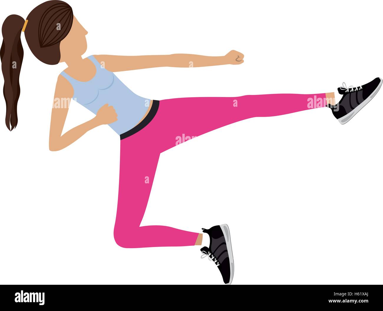 silhouette color woman martial arts flying kick Stock Vector Image ...