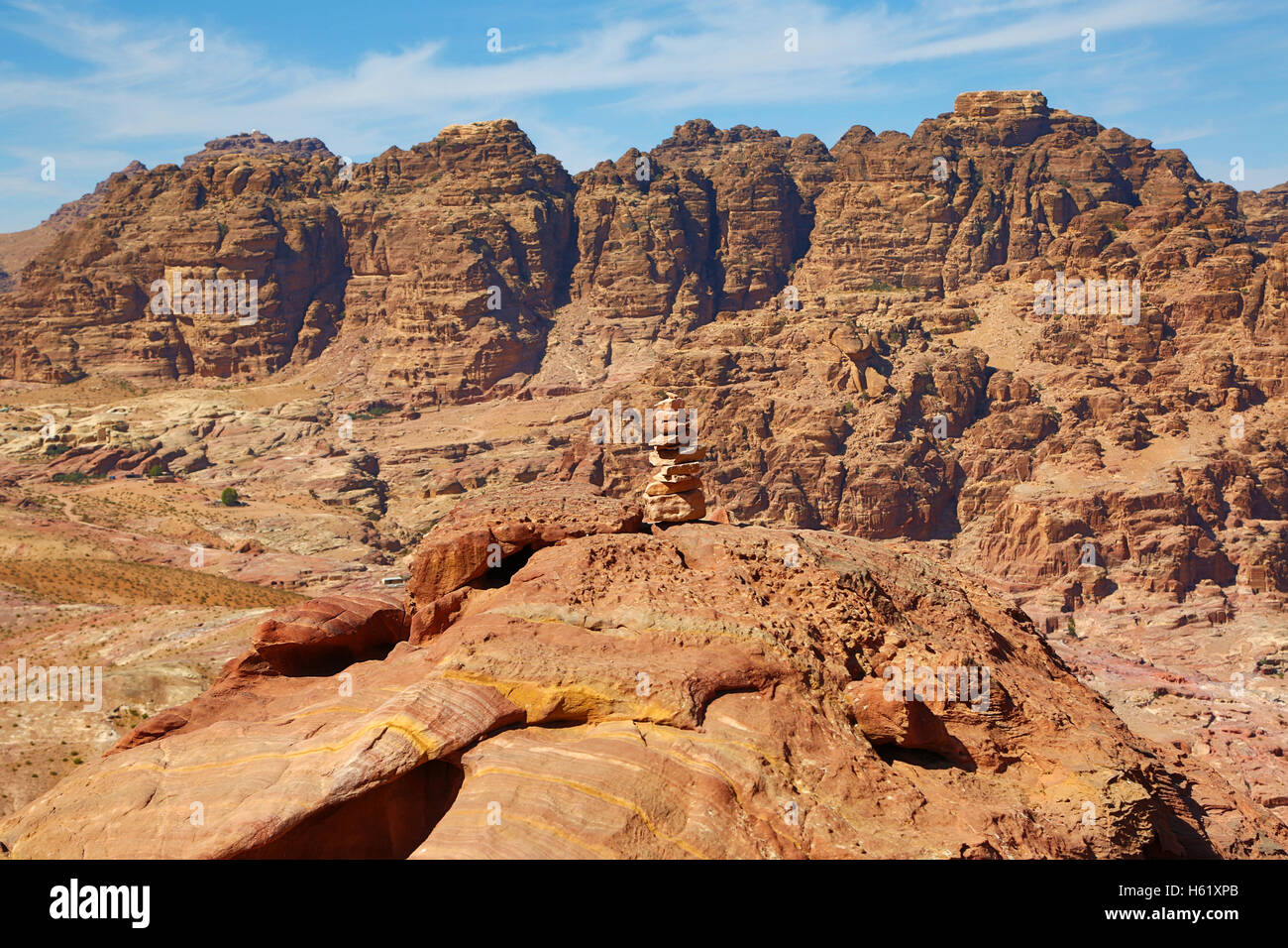 View of sandstone rock formations overlooking the valley of the rock ...