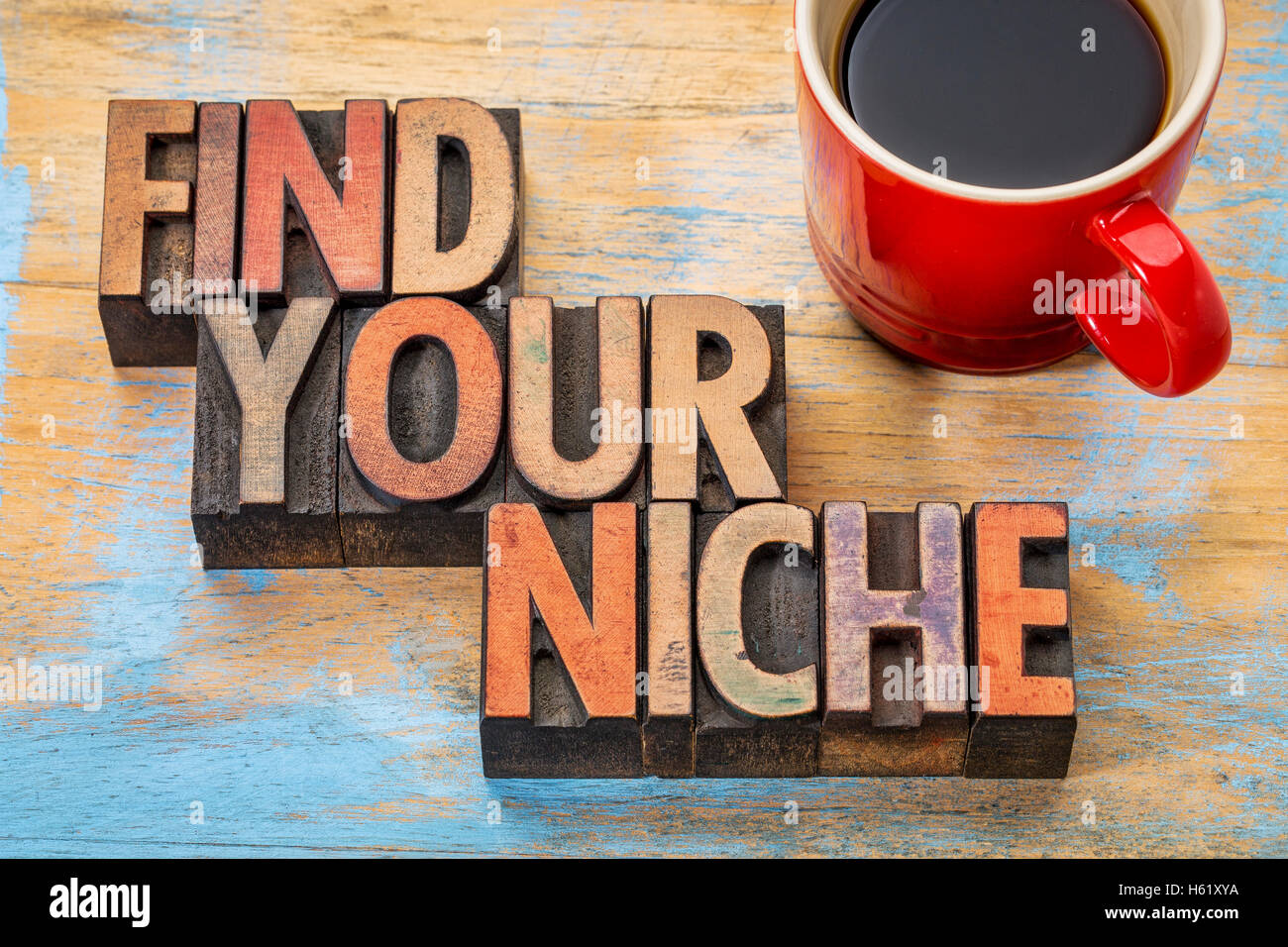 Find your niche - word abstract in vintage letterpress wood type blocks ...