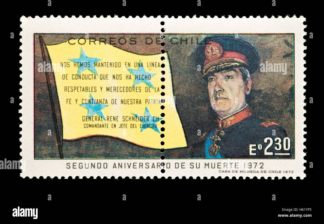 Postage stamp from Chile depicting General Rene Schneider, 2 ...