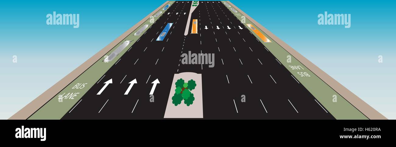 Layout of Highway road and bus lane Landscape Vector Illustration Stock ...