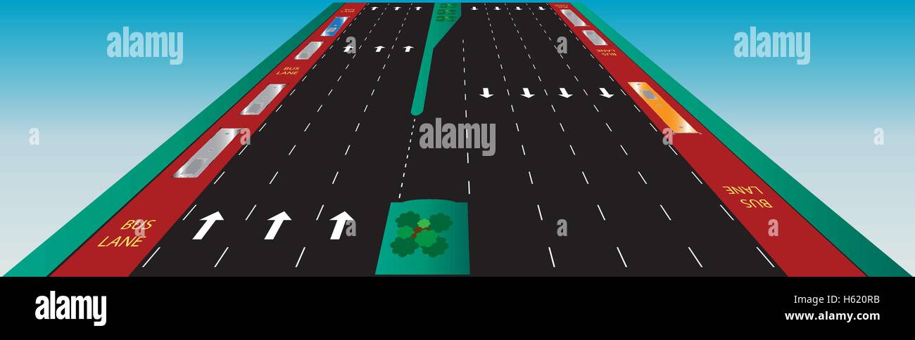 Layout of Highway road and bus lane Landscape Vector Illustration Stock ...