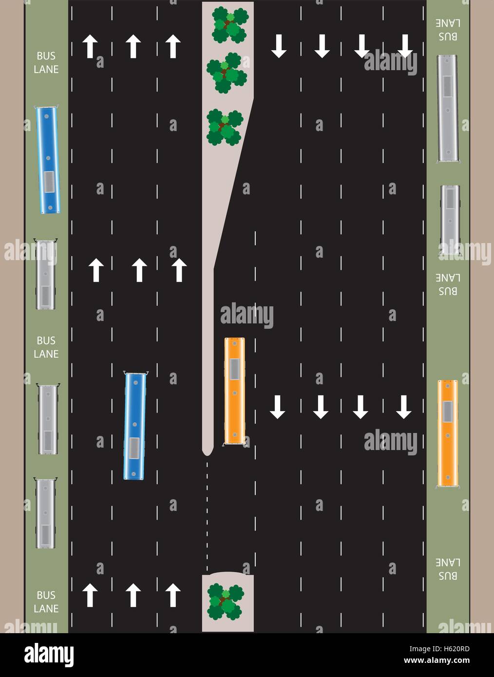 Layout of Highway road and bus lane Landscape Vector Illustration Stock ...