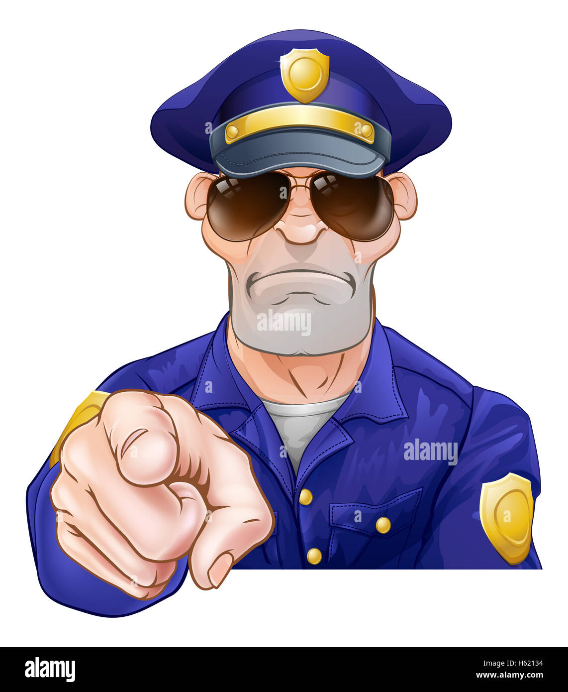 Serious cartoon police officer policeman pointing Stock Photo - Alamy