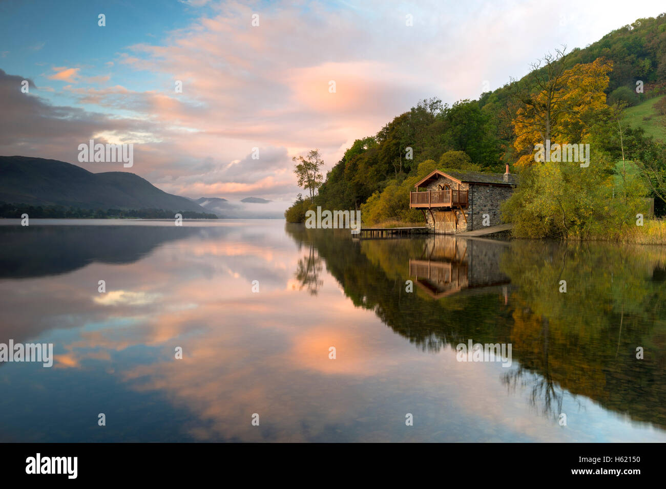 Sunrise at Pooley Bridge Boathouse, Ullswater, Lake District, Cumbria ...