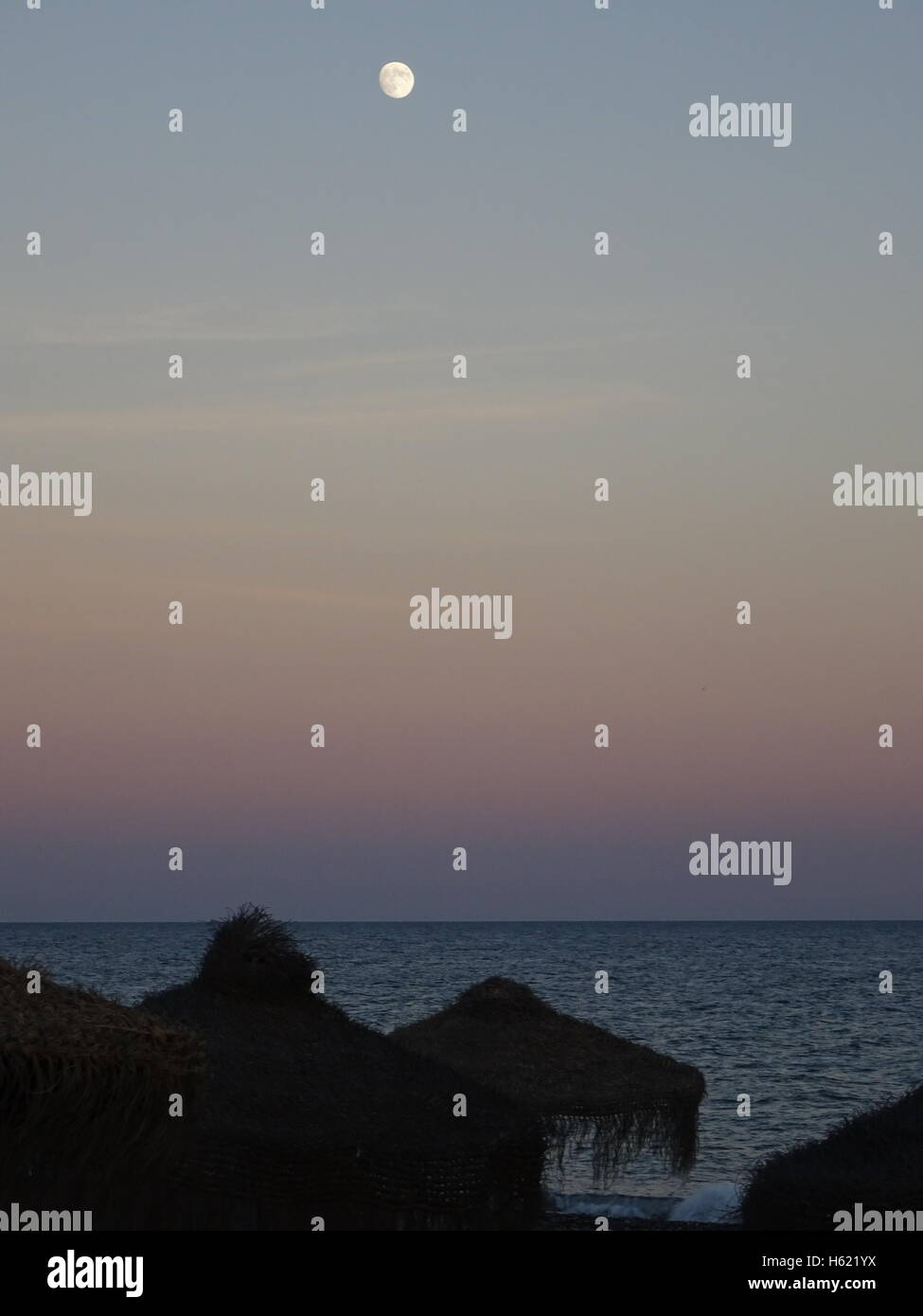 Evening beach scene moonlight Stock Photo - Alamy