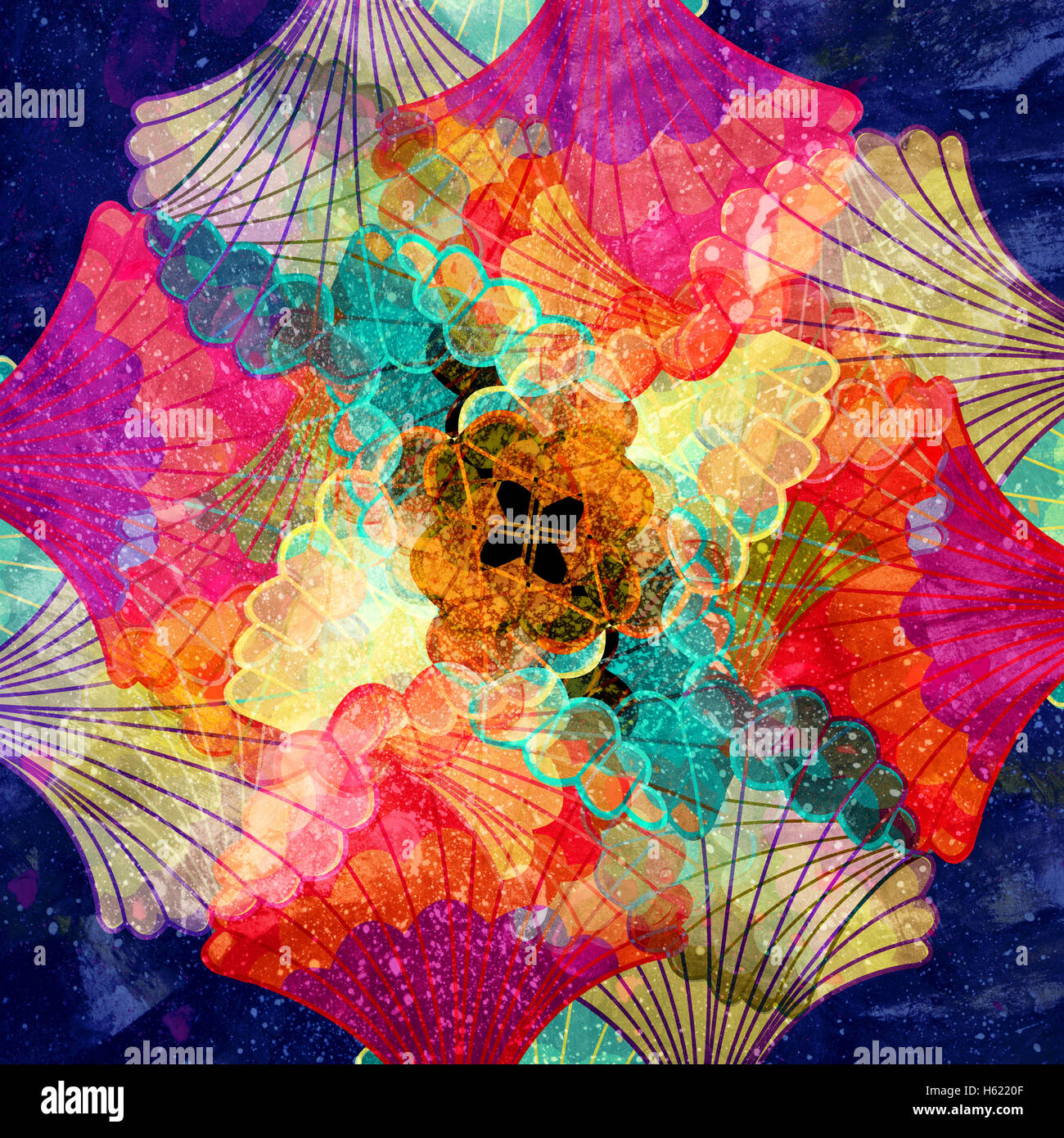 Watercolor multicolored abstract fantastic patterns on a dark ...