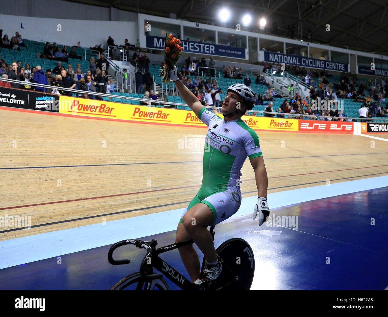 Sportcity Velo's Tom Rotherham celebrates winning the Revolution ...