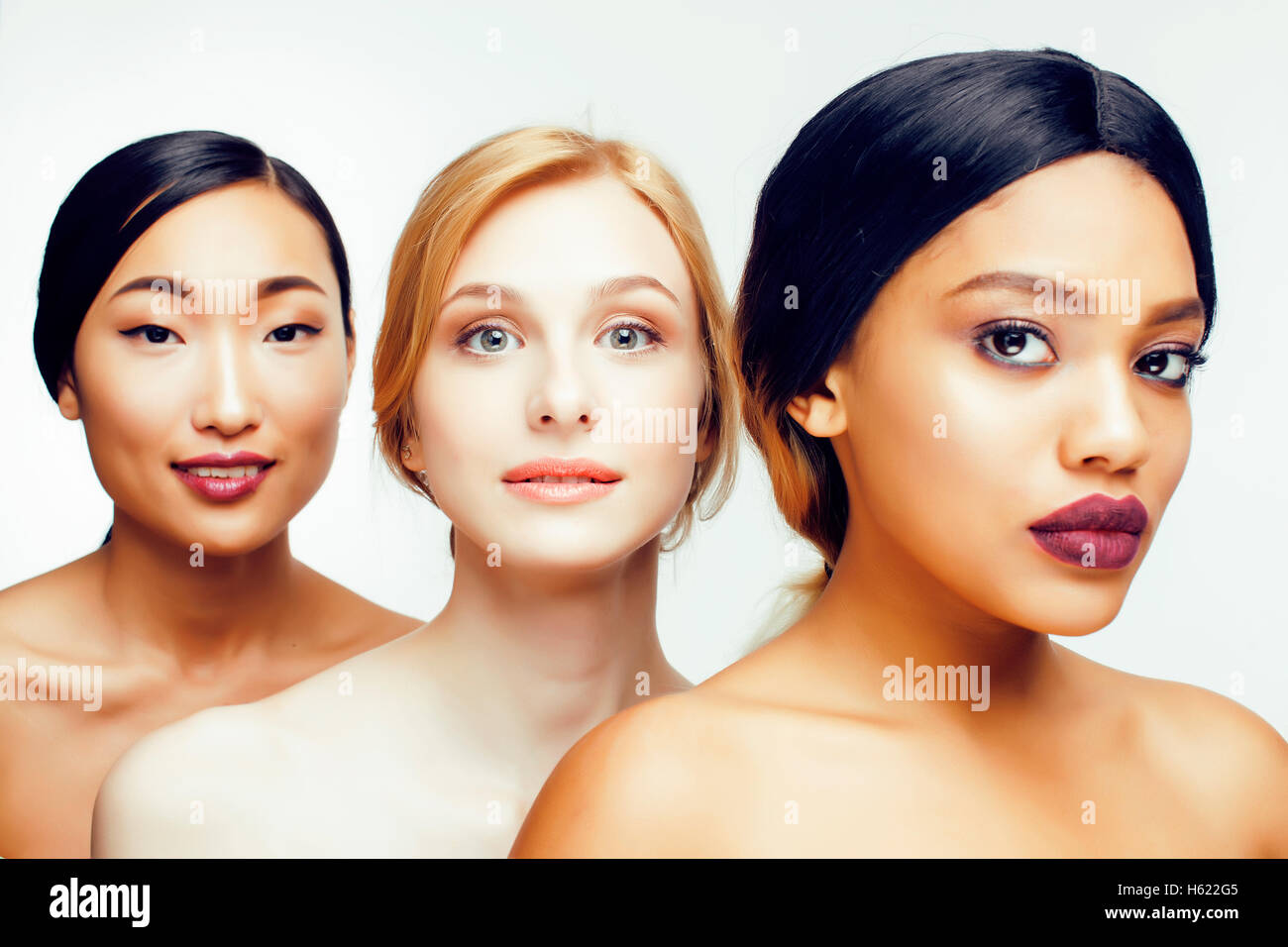 Three Different Nation Woman Asian African American Caucasian