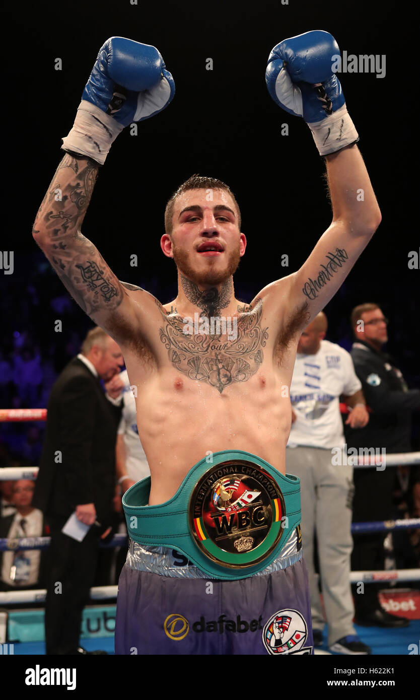 Sam Eggington celebrates his victory over Frankie Gavin during the ...